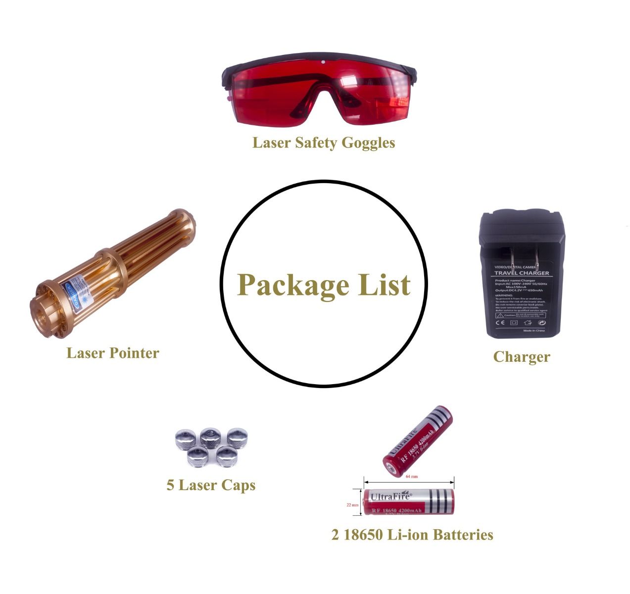 Gatling Stretch Style 3000mW 450nm Blue High Power Burning Laser Pointer - Golden Shell - B810X ...